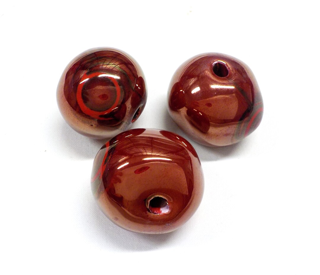Red Gold Round Ceramic Ball, Handmade Enameled Ceramic, Glazed Greek ...