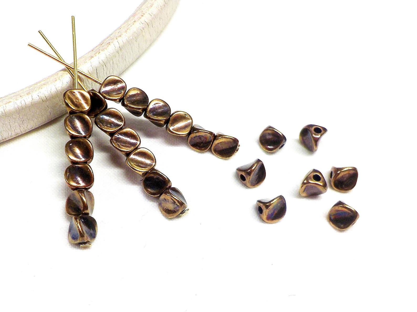 Bronze Plated Irregular Metal Beads, Brass Antique Spacer Tube Beads ...