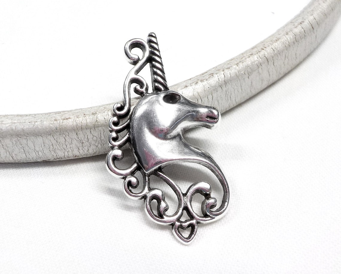 Unicorn Pendant, Silver Plated Unicorn Charm, Unicorn Connector, Animal ...