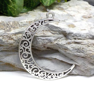Silver Plated Filigree Crescent Moon Pendant, Half Moon Pendant ...