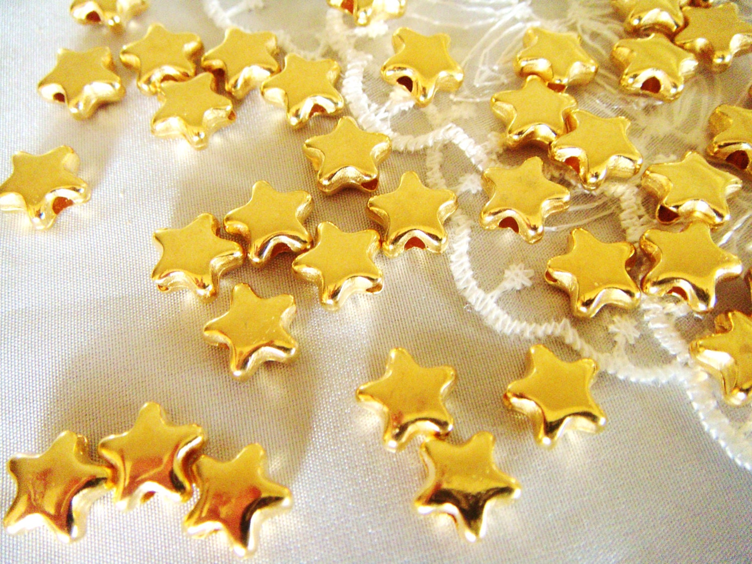 24K Gold Plated Star, Silver Star, Star Metal Bead, Star Spacer Bead ...