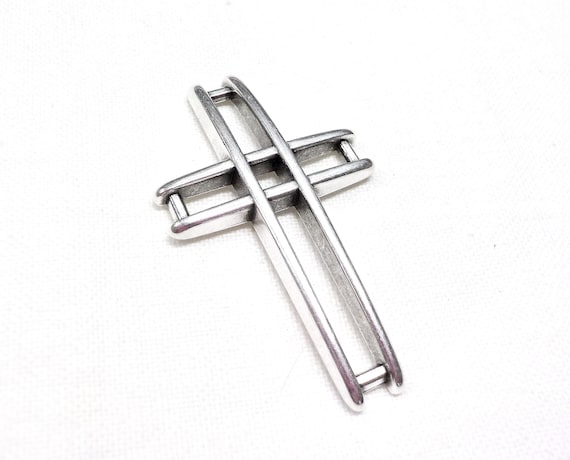 Silver Plated Cross Pendant Large Silver Cross Minimalist - Etsy