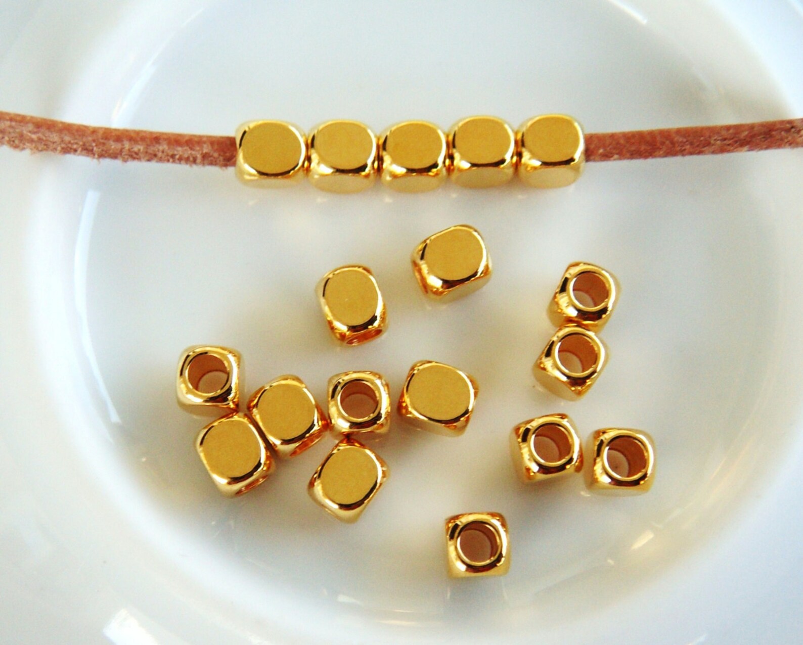 Gold Cube Spacer Beads Hexagon Square Beads Tiny Metal | Etsy