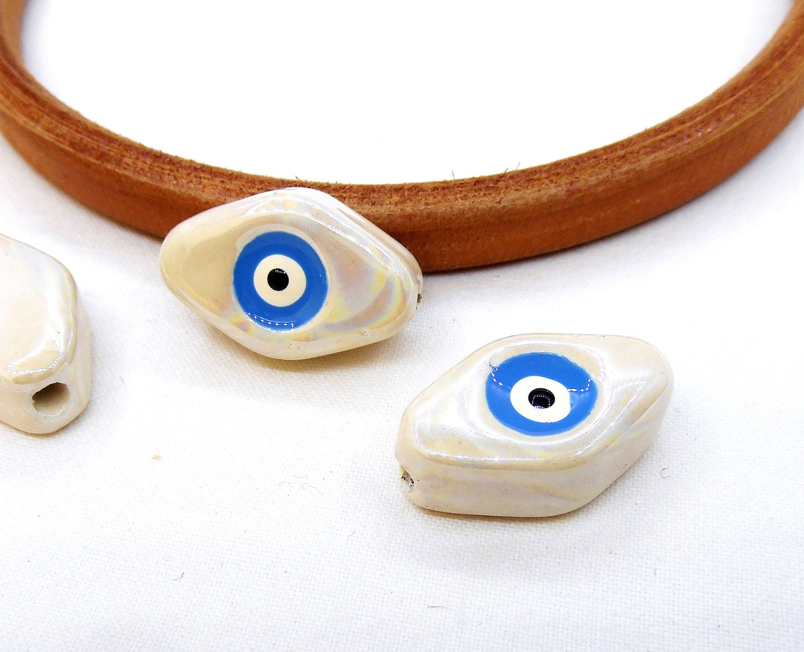 Rhombus Ceramic Bead Greek Enameled Ceramic Slider Evil Eye - Etsy