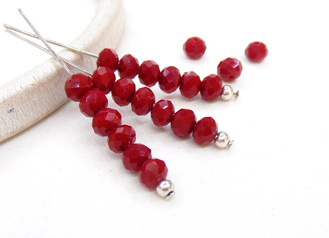 Siam Opaque Glass Crystal, Dark Red Washer Faceted Beads, Rondelle ...