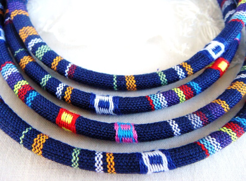 Blue Multi Stitched Fabric Cotton Cord, Embroidered Textile Cord ...