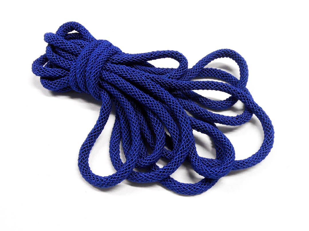 Dark Blue Braided Oval Rope Cord, Semisoft Trim Cord, Artificial Silk ...
