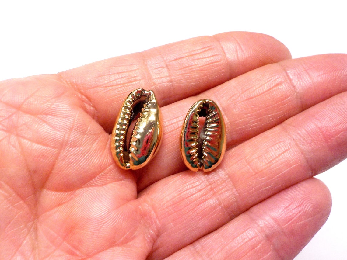 Gold Plated Natural Sea Shell Back Cut Cowrie Shell Beads | Etsy