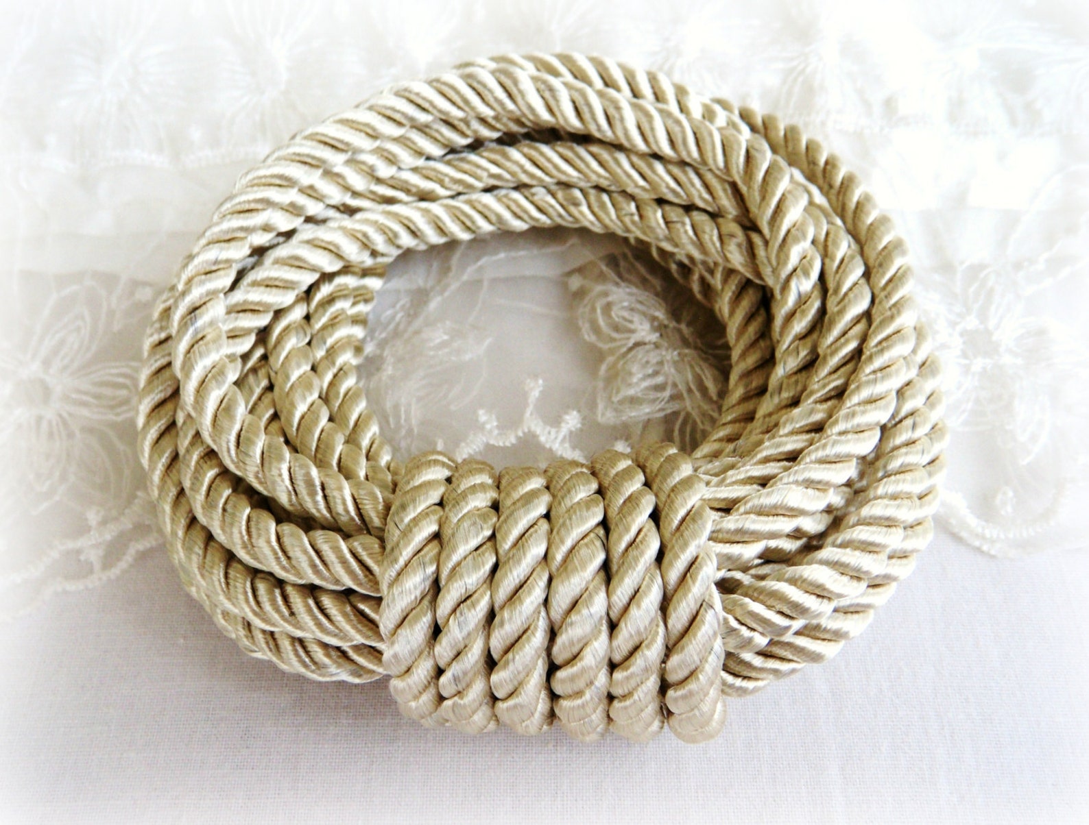 5mm Ivory Satin Twisted Cord, Wrapped Thread Cord, Rope Cord- 2 Yards ...