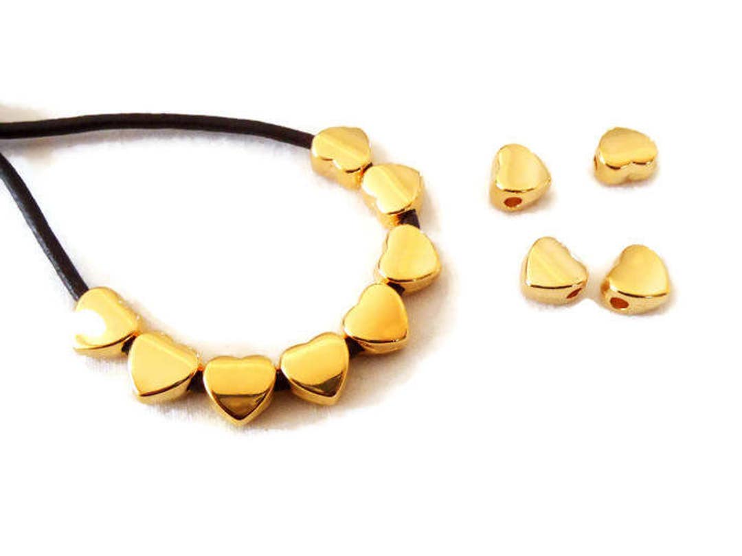 24Κ Gold Plated Heart Metal Beads, Glossy Gold Heart Metal Beads ...