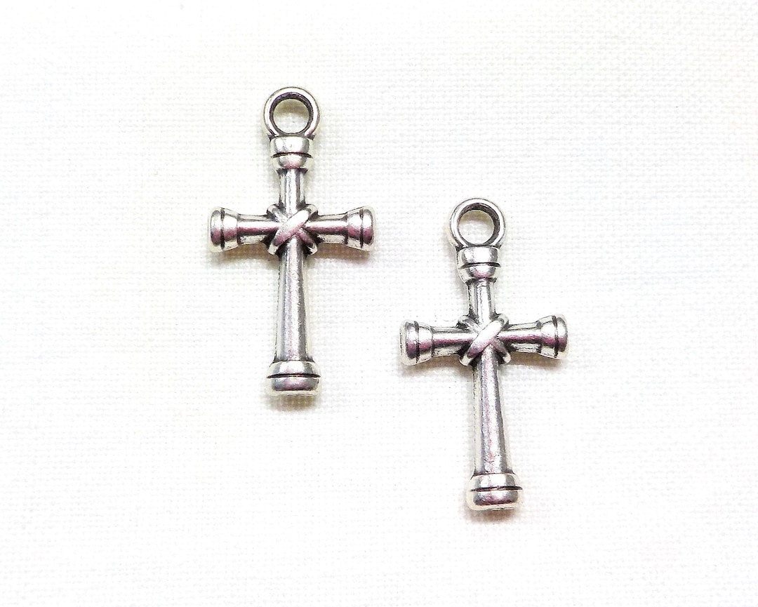 Silver Plated Cross Pendant, Silver Cross Charm, Metal Cross, Double ...