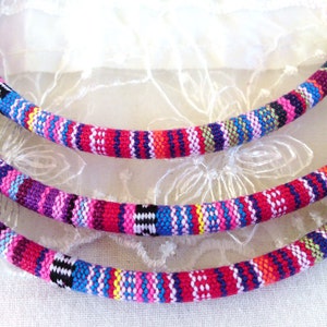 Pink Multi Stitched Fabric Cotton Cord, Embroidered Textile Cord ...