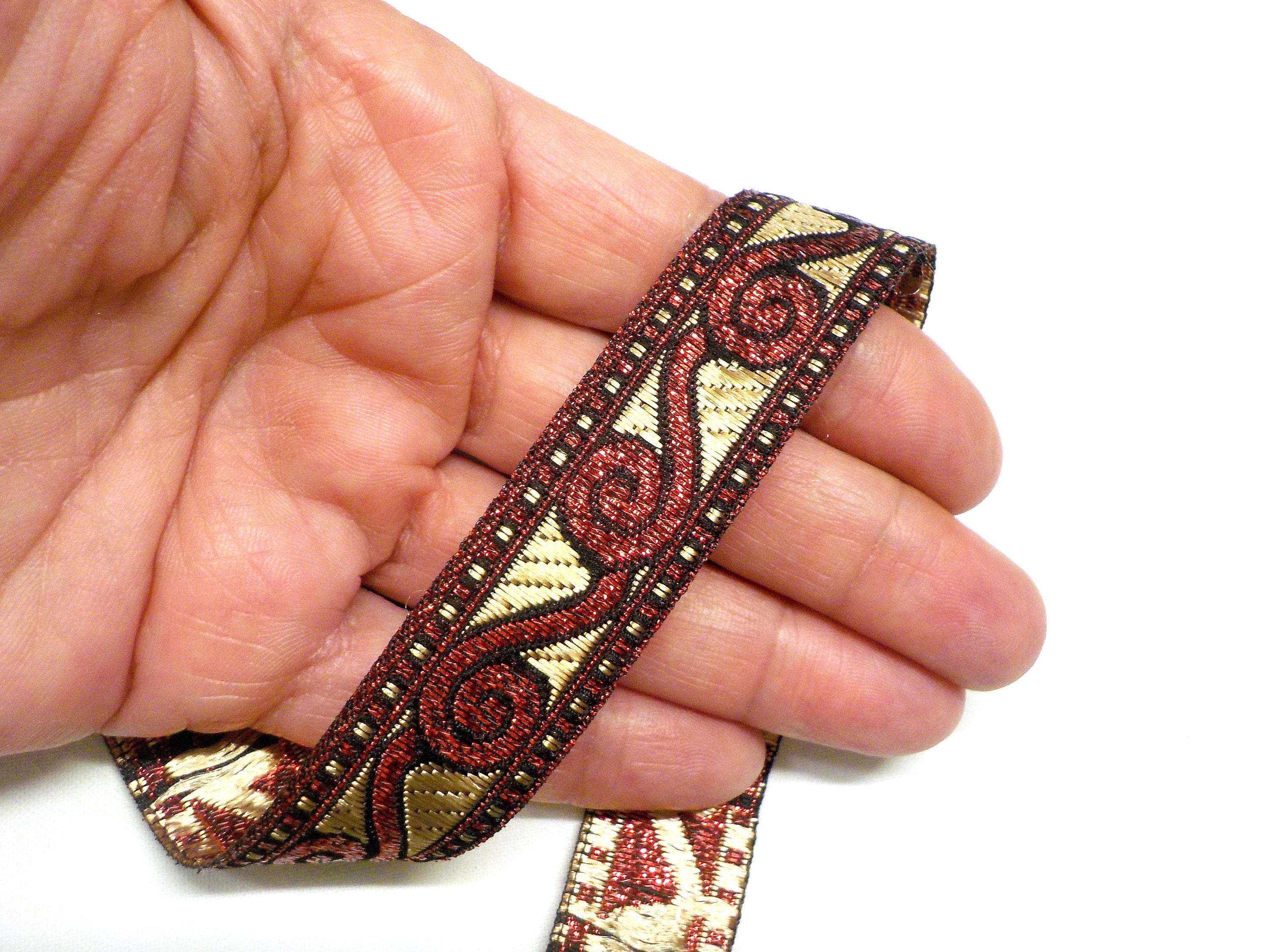 Red Gold Woven Embroidered Jacquard Trim Metallic Ribbon | Etsy