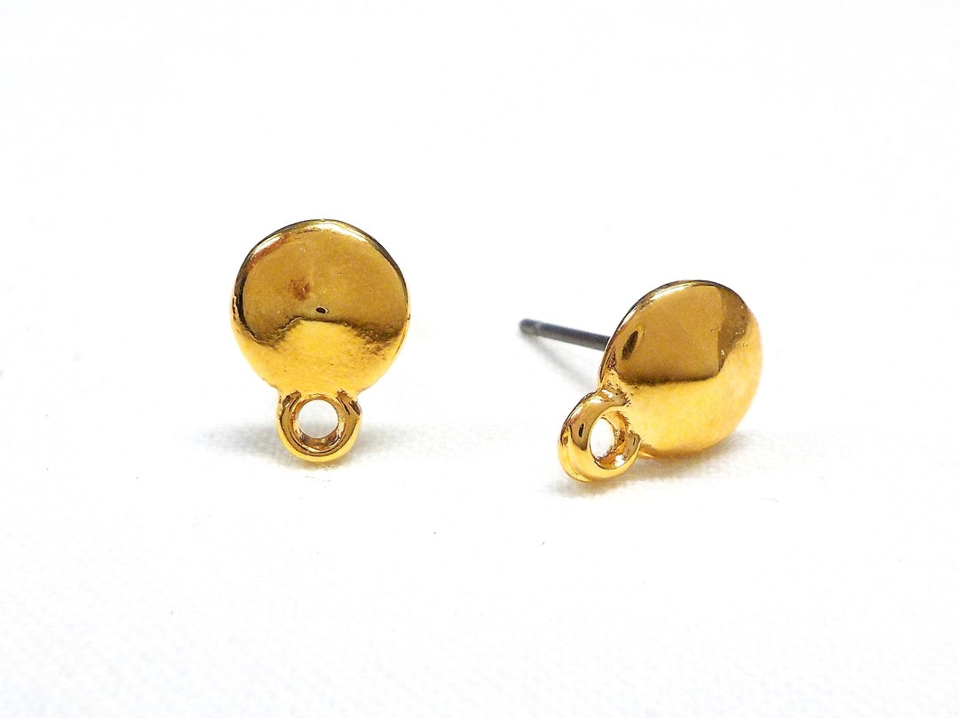 24K Gold Plated Round Stud Earring, Earring Posts With Loop, Dainty ...