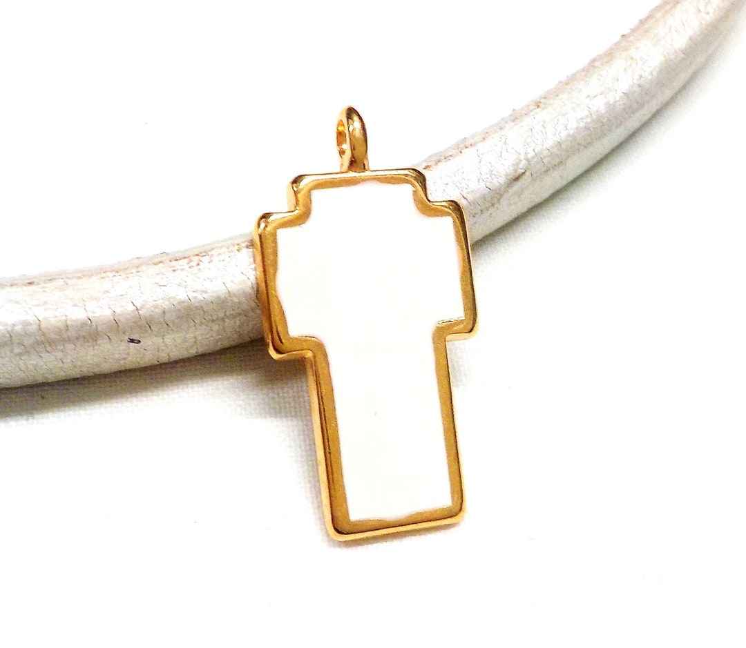 Ivory Enamel Cross Pendant, Gold Plated Cross, Large Cross Pendant ...