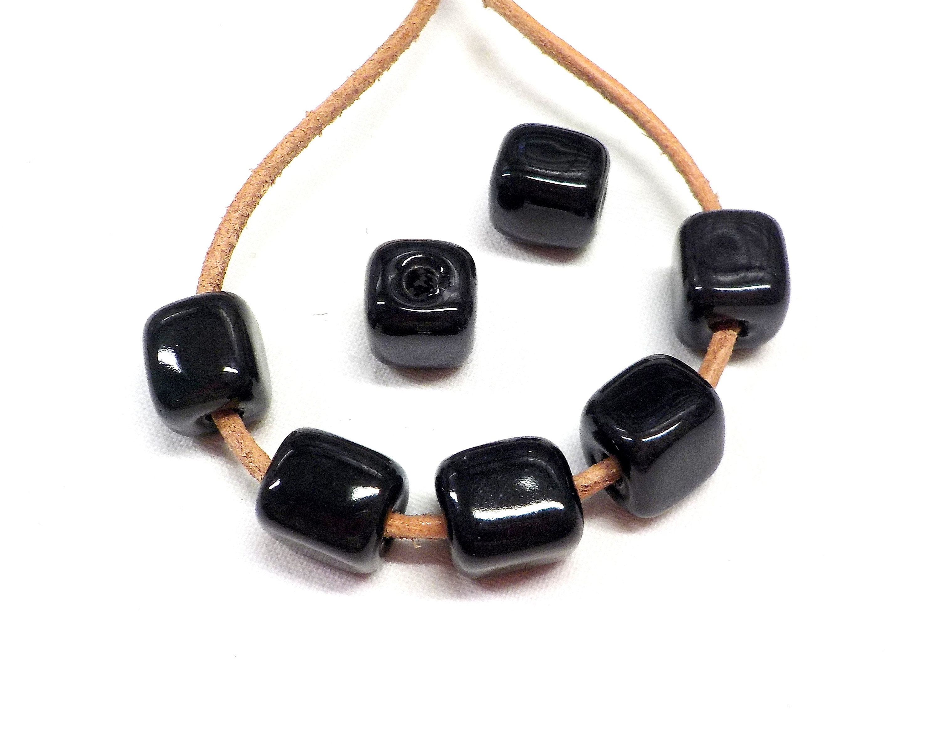 Black Ceramic Cube, Handmade Enameled Ceramic Beads, Glazed Greek ...