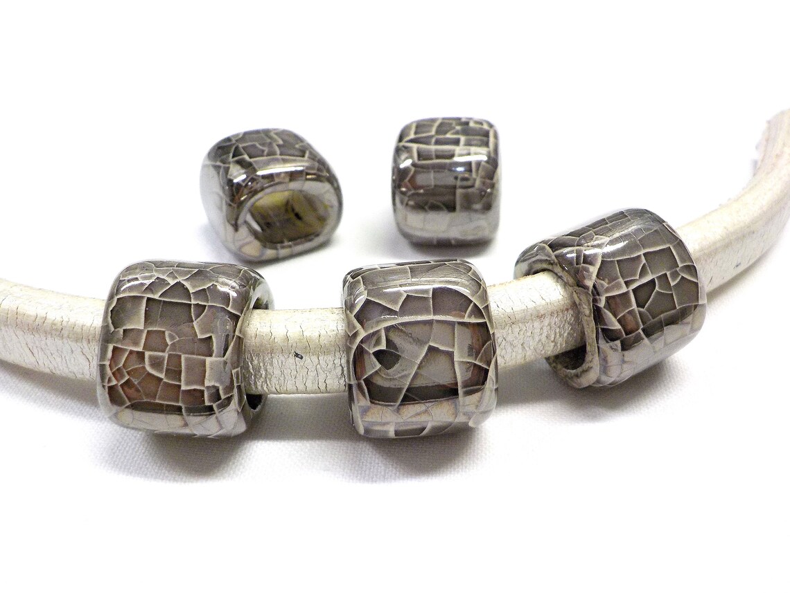 Ceramic Bead Tube Slider for Oval Cord Grey Beige Multi - Etsy
