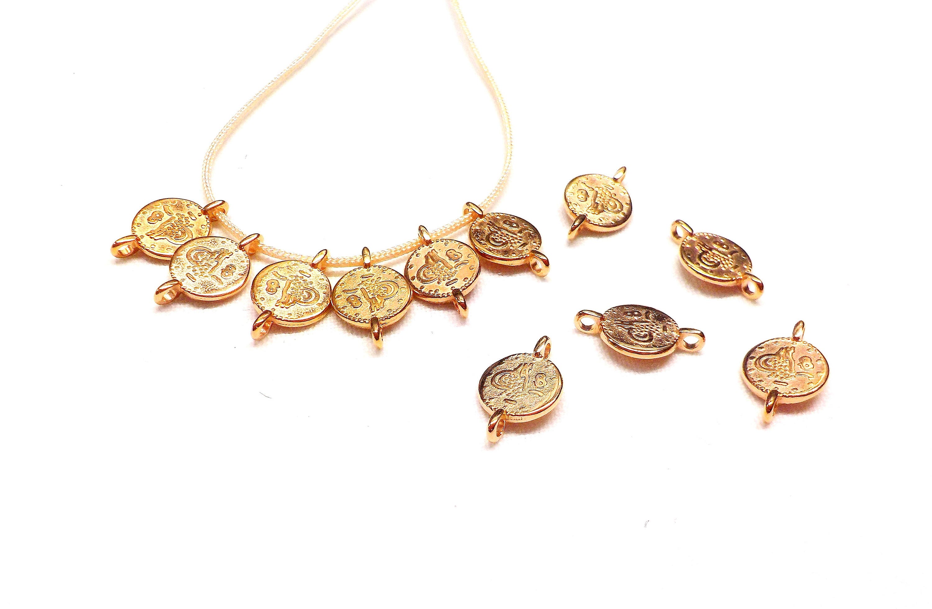 Rose Gold Coin Charm Connector, Mini Ethnic Round Charm, Necklace ...