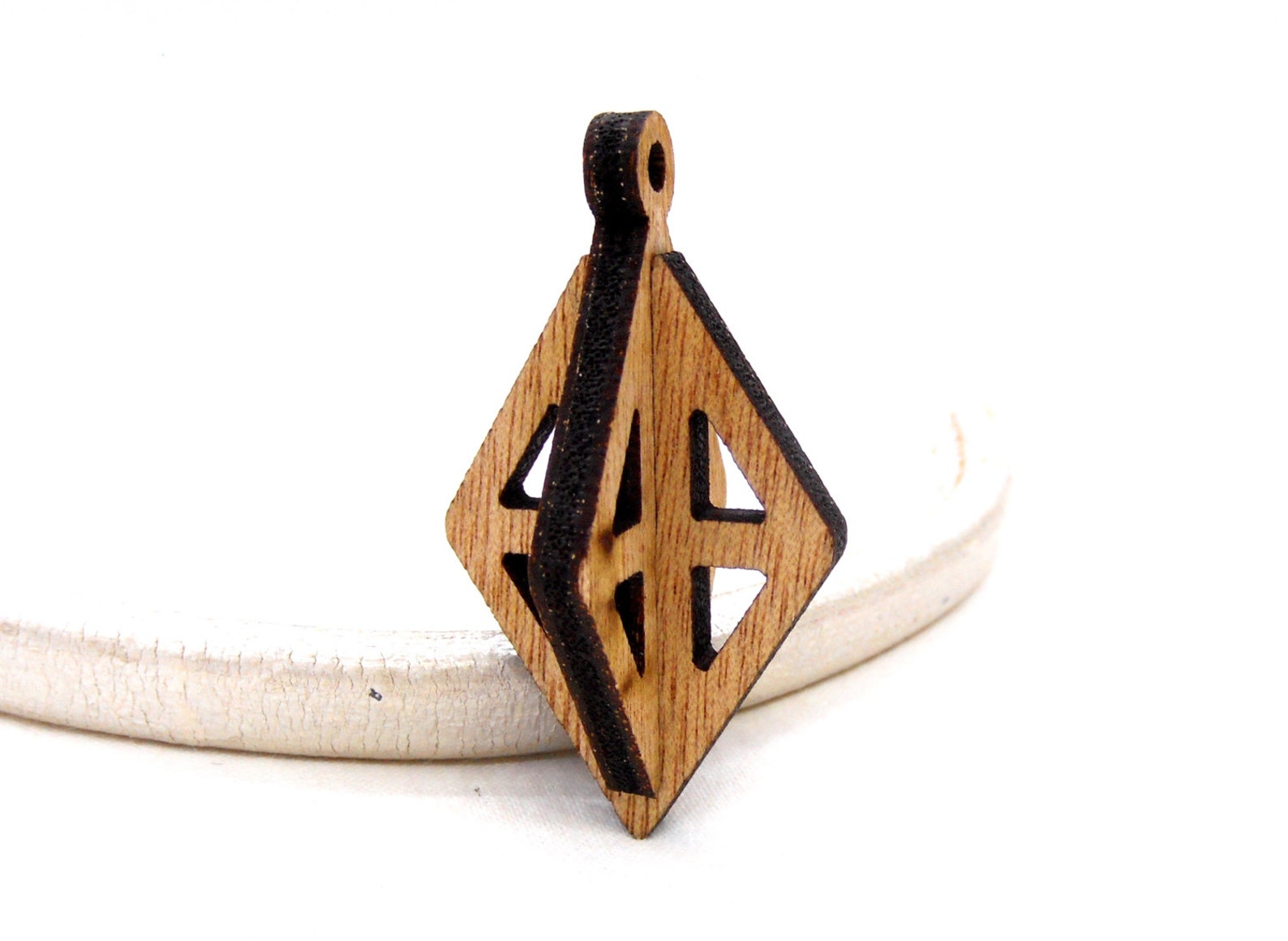 3D Rhombus Wooden Pendant, 3D Geometric Wood Pendant, Laser Cut Rhombus ...