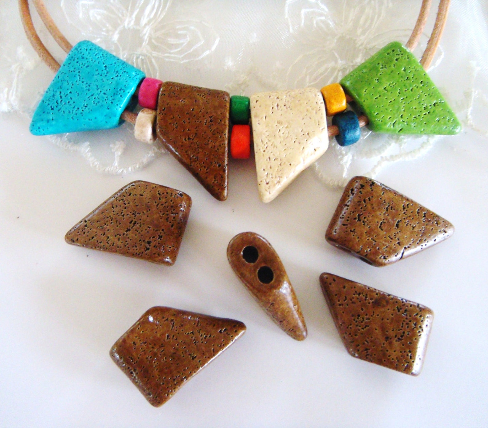 Greek Ceramic Trapezoid Bead, Spacer, Double Holes, Brown Matte Finish ...