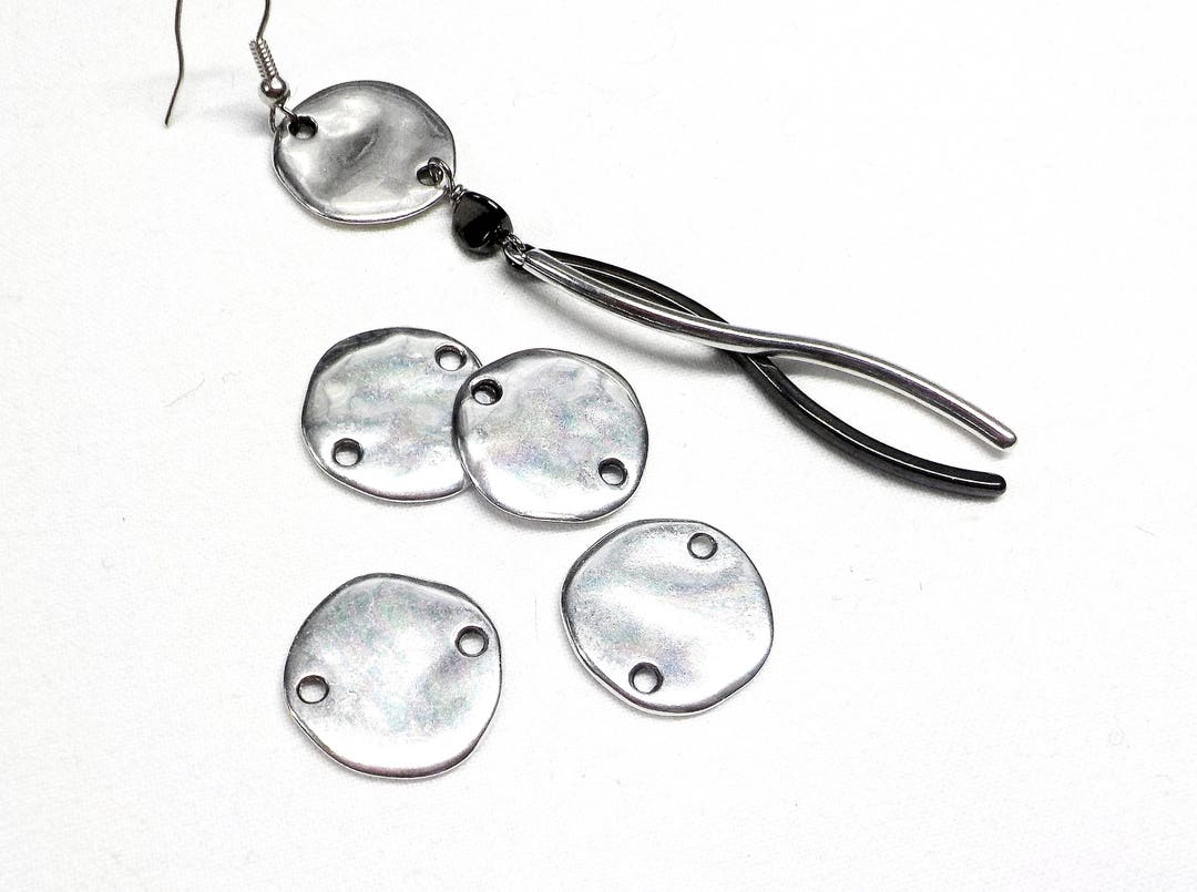Silver Round Disc Connector, Silver Charm Pendant Connector Link ...