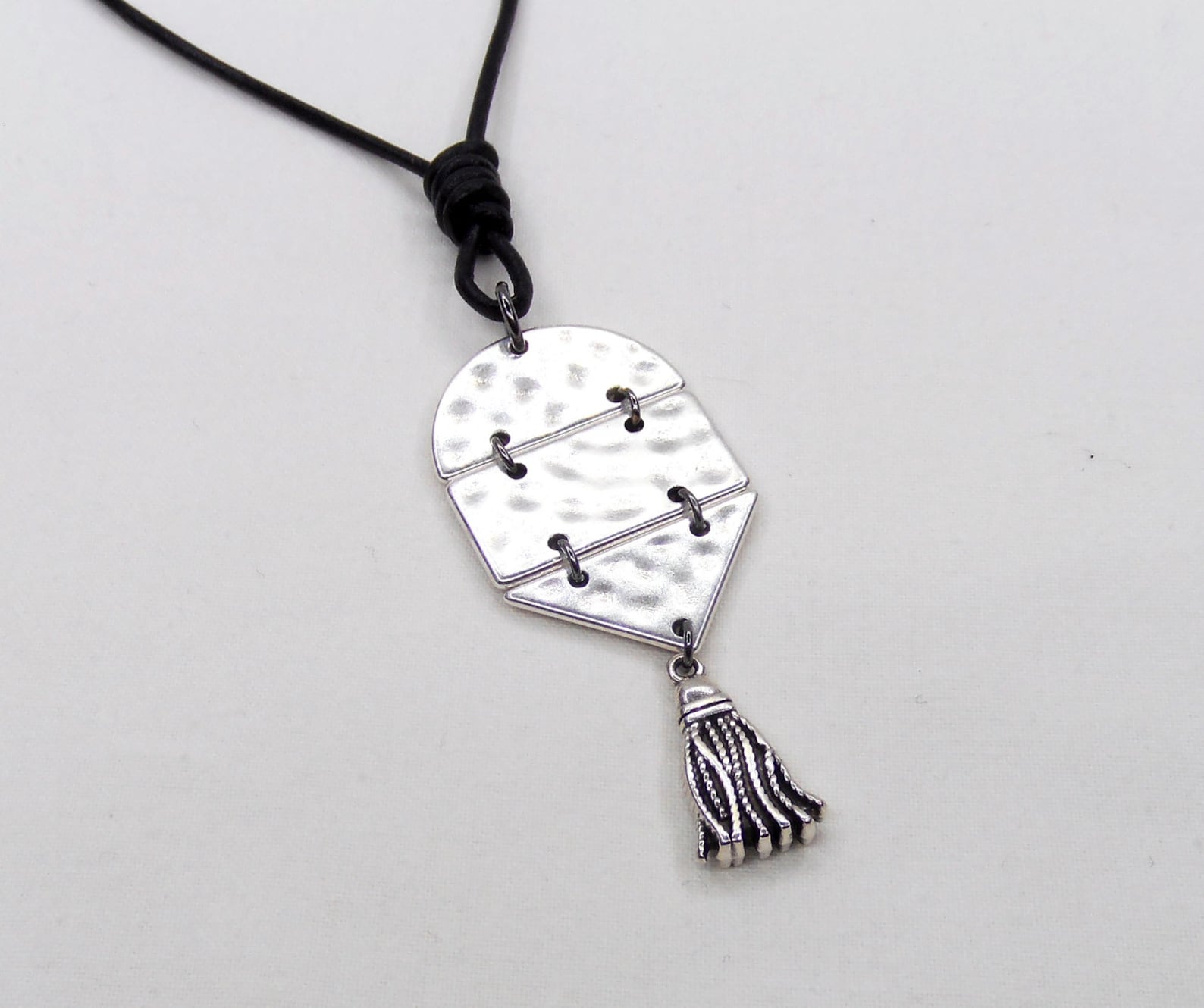 Silver Hammered Rectangle Pendant, Geometric Rectangular Pendant ...