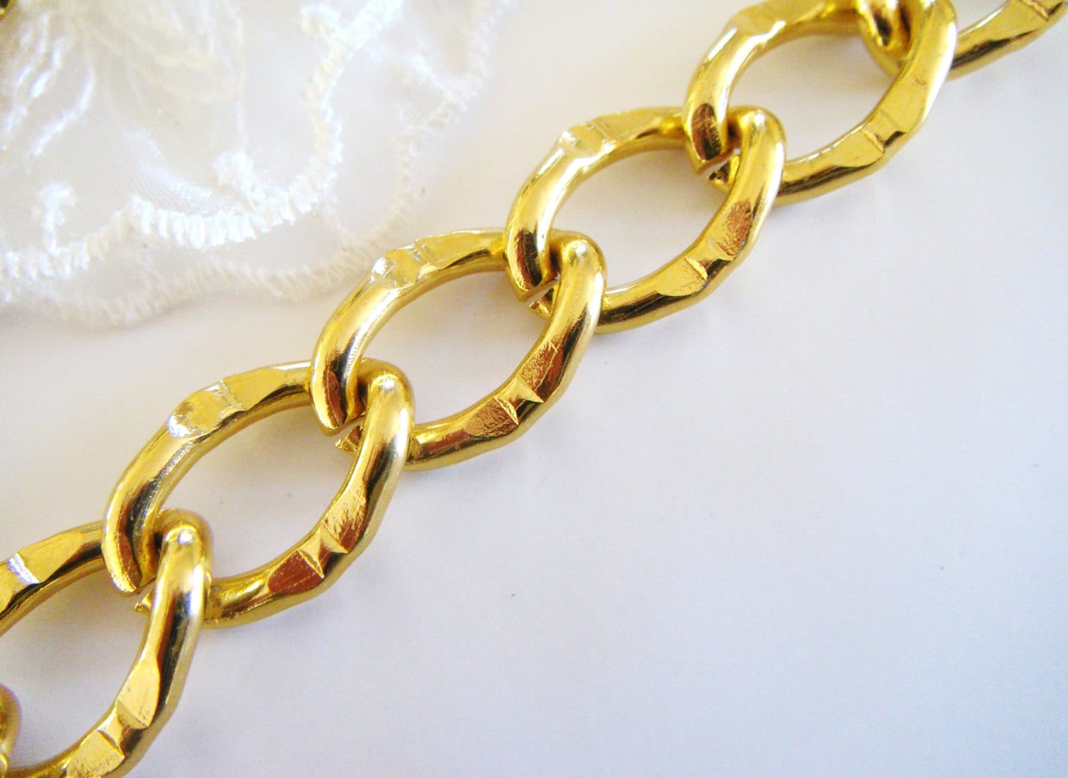 Gold Plated Large Chunky Twisted Diamond Link Chain Aluminum | Etsy