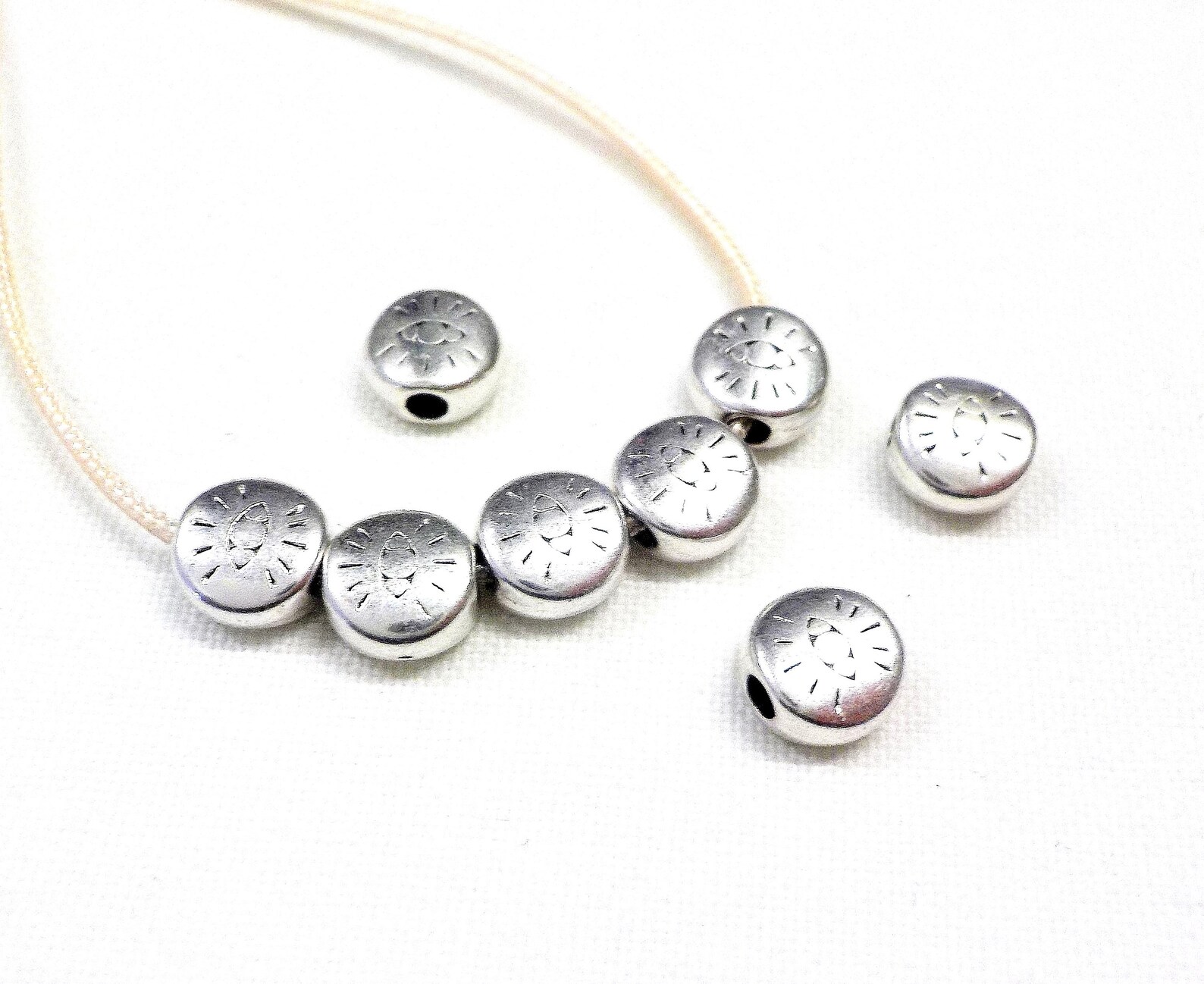 Silver Plated Flat Ethnic Bead Metal Disc Bead Patterned | Etsy