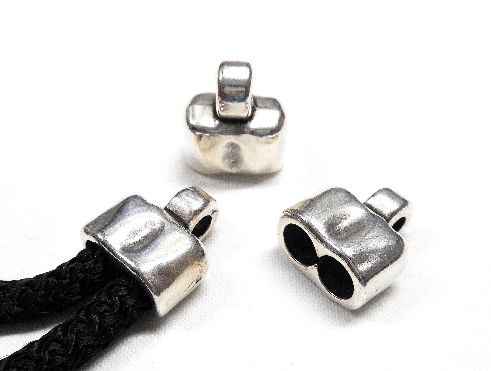 Silver Plated Double End Caps Double Terminator Double Cord - Etsy