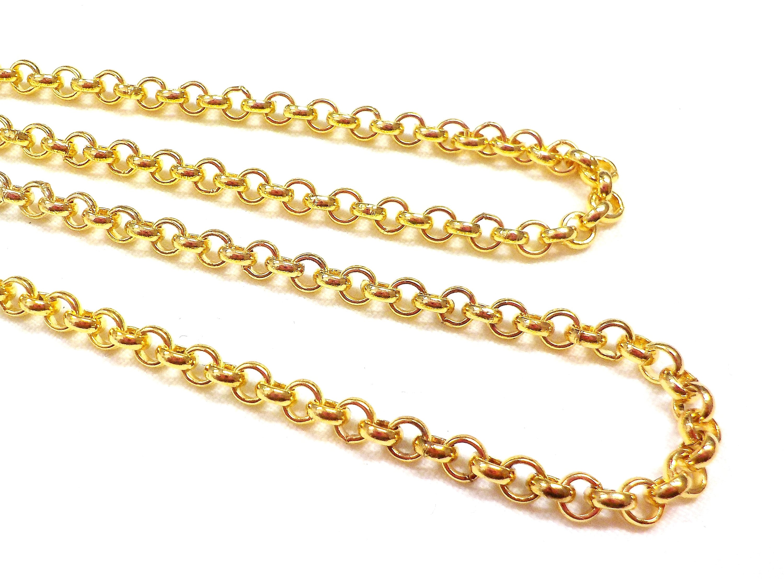 Gold Plated Over Brass Chain, Rolo Chain, Round Chain, Open Link, 3.6mm ...