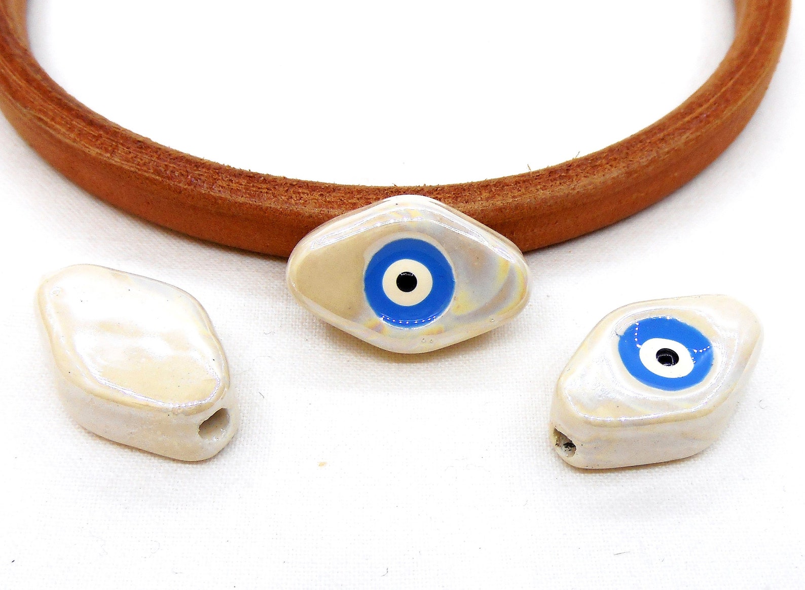 Rhombus Ceramic Bead Greek Enameled Ceramic Slider Evil Eye - Etsy