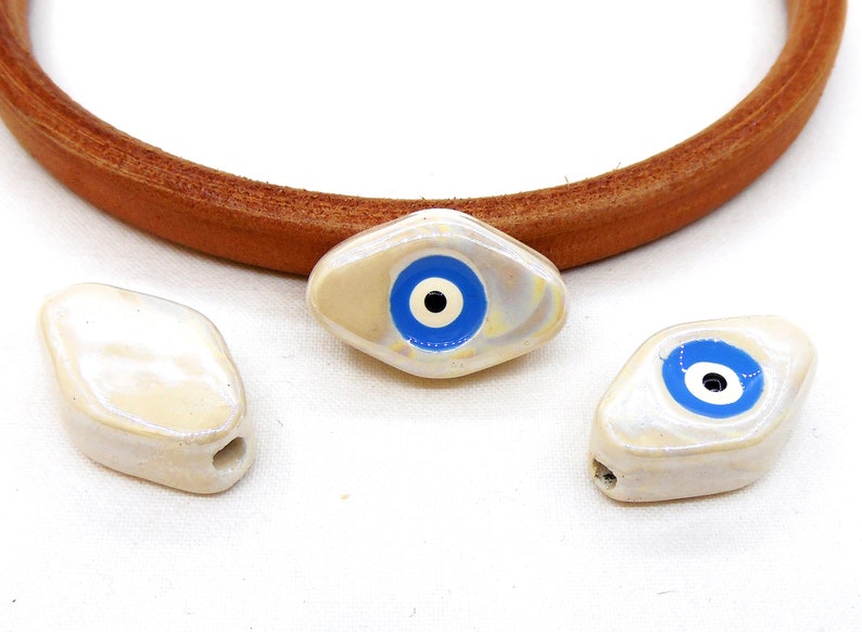 Rhombus Ceramic Bead, Greek Enameled Ceramic Slider, Evil Eye Bead ...