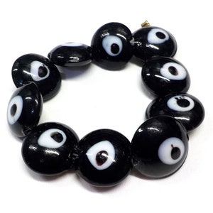 Large Evil Eye Flat Beads, Black Evil Eye Beads, Good Luck Beads ...