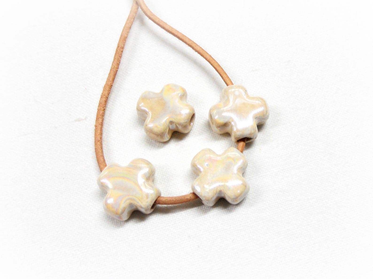 Off White Ceramic Cross Bead, Greek Enameled Ceramic Slider, Ceramic ...