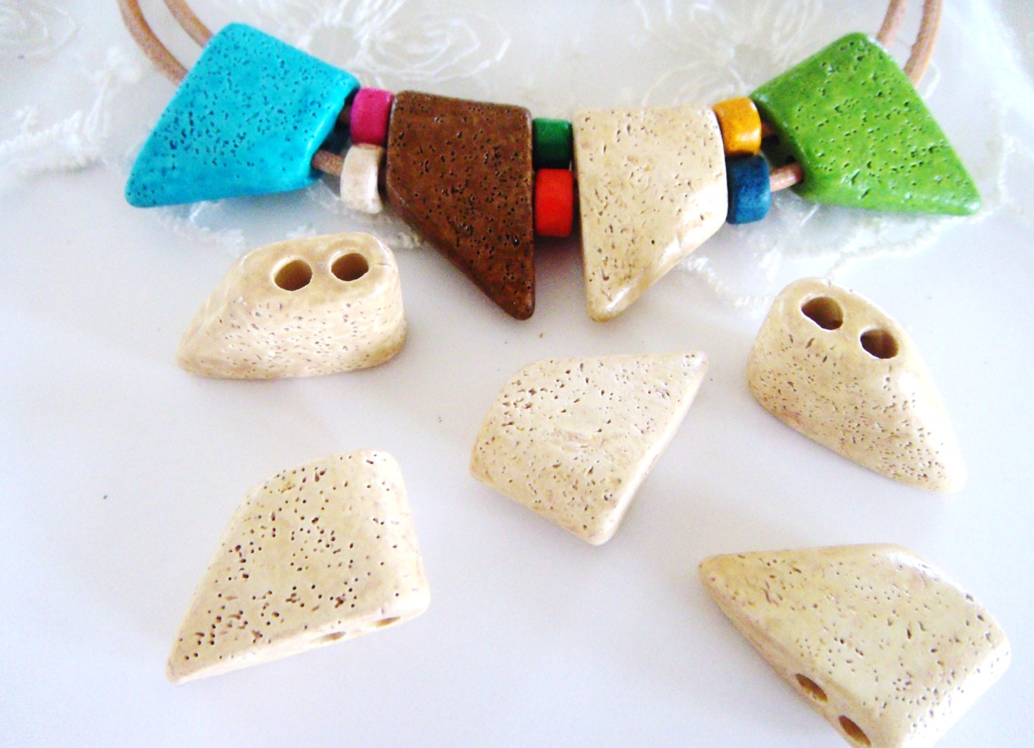 Greek Ceramic Trapezoid Bead Spacer Double Holes Beige - Etsy