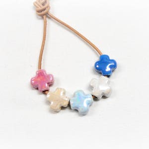 Pink Ceramic Cross Bead, Greek Enameled Ceramic Slider, Ceramic Cross ...