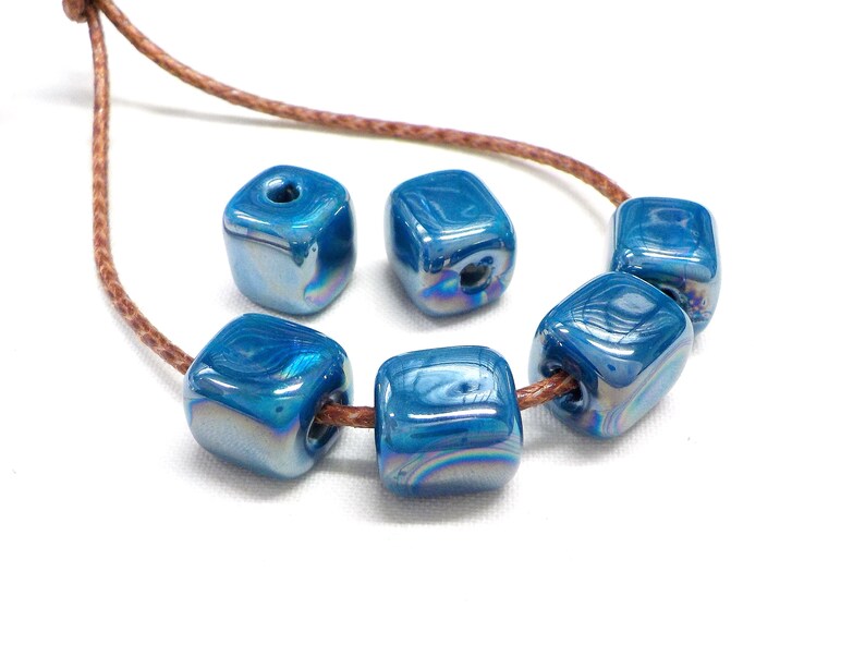 Blue Ceramic Cube Handmade Enameled Ceramic Beads Glazed - Etsy