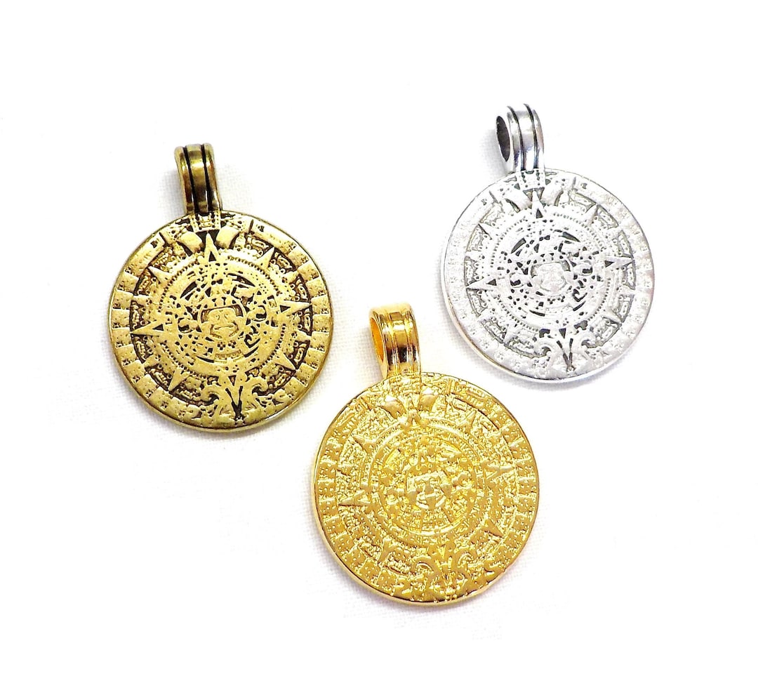 24K Gold or 999 Silver Plated Mayas Calendar Disc, Bronze Ethnic Large ...