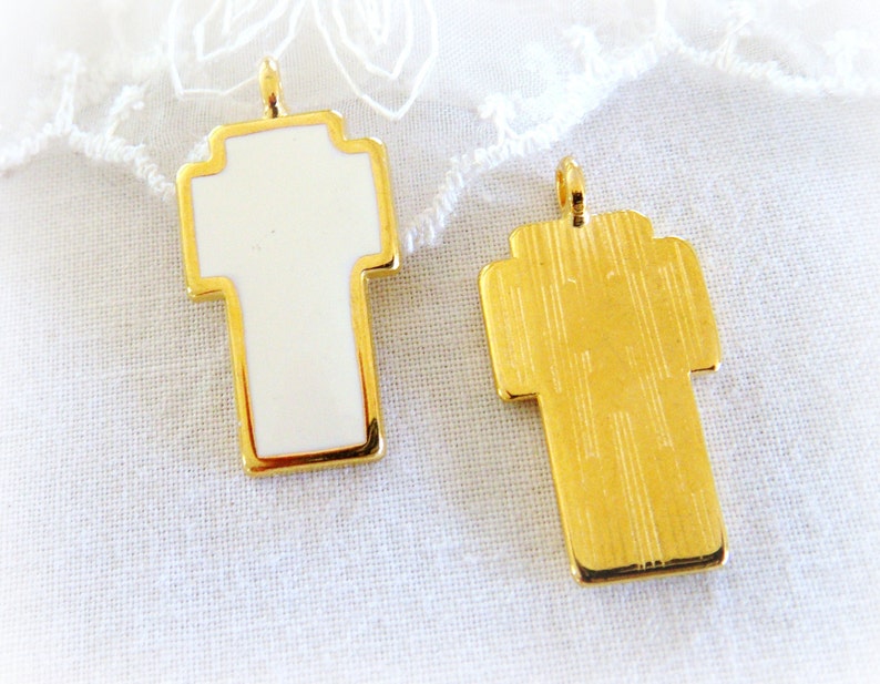 Ivory Enamel Cross Pendant, Gold Plated Cross, Large Cross Pendant ...
