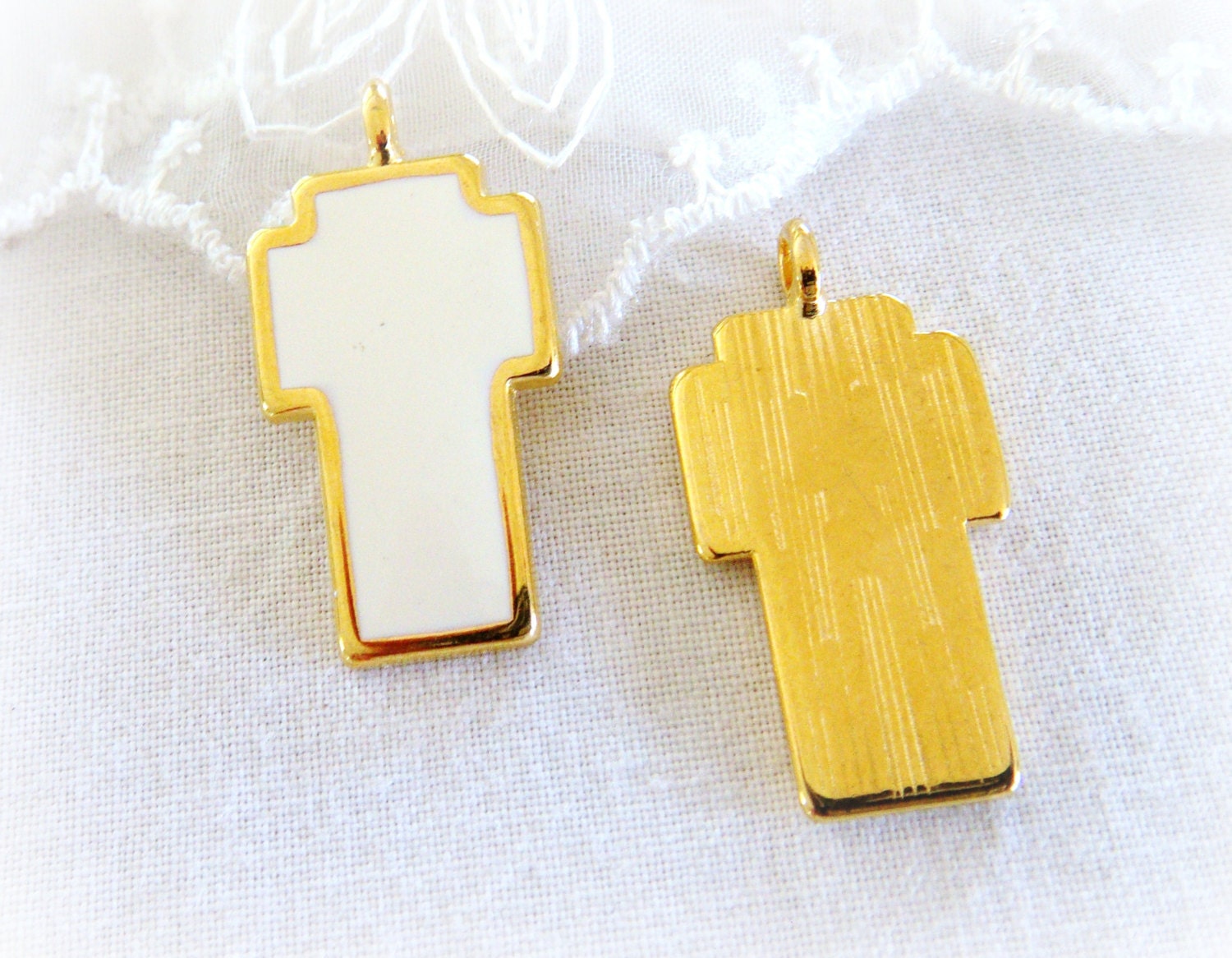 Ivory Enamel Cross Pendant, Gold Plated Cross, Large Cross Pendant ...