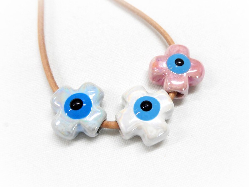 Ceramic Cross Bead, Greek Enameled Ceramic Slider, Evil Eye Bead, Good ...
