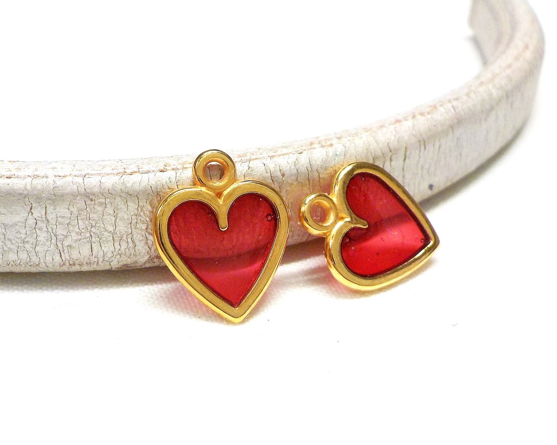 24K Gold Plated With Red Enamel Heart Charm Pendant Valentine - Etsy