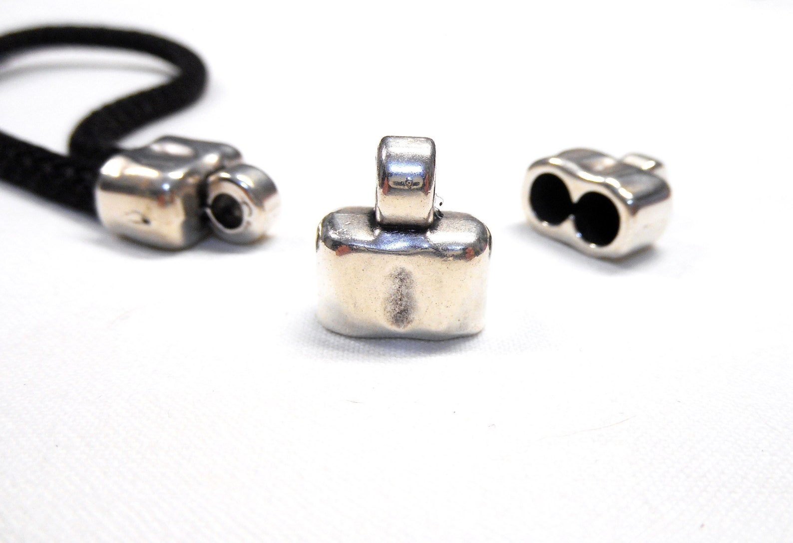 Silver Plated Double End Caps Double Terminator Double Cord - Etsy