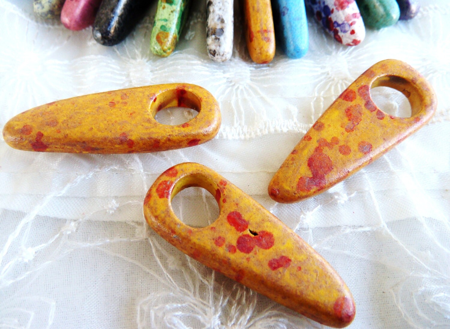 Orange Greek Ceramic Tooth Bead Skinny Spike Pendant Colored | Etsy