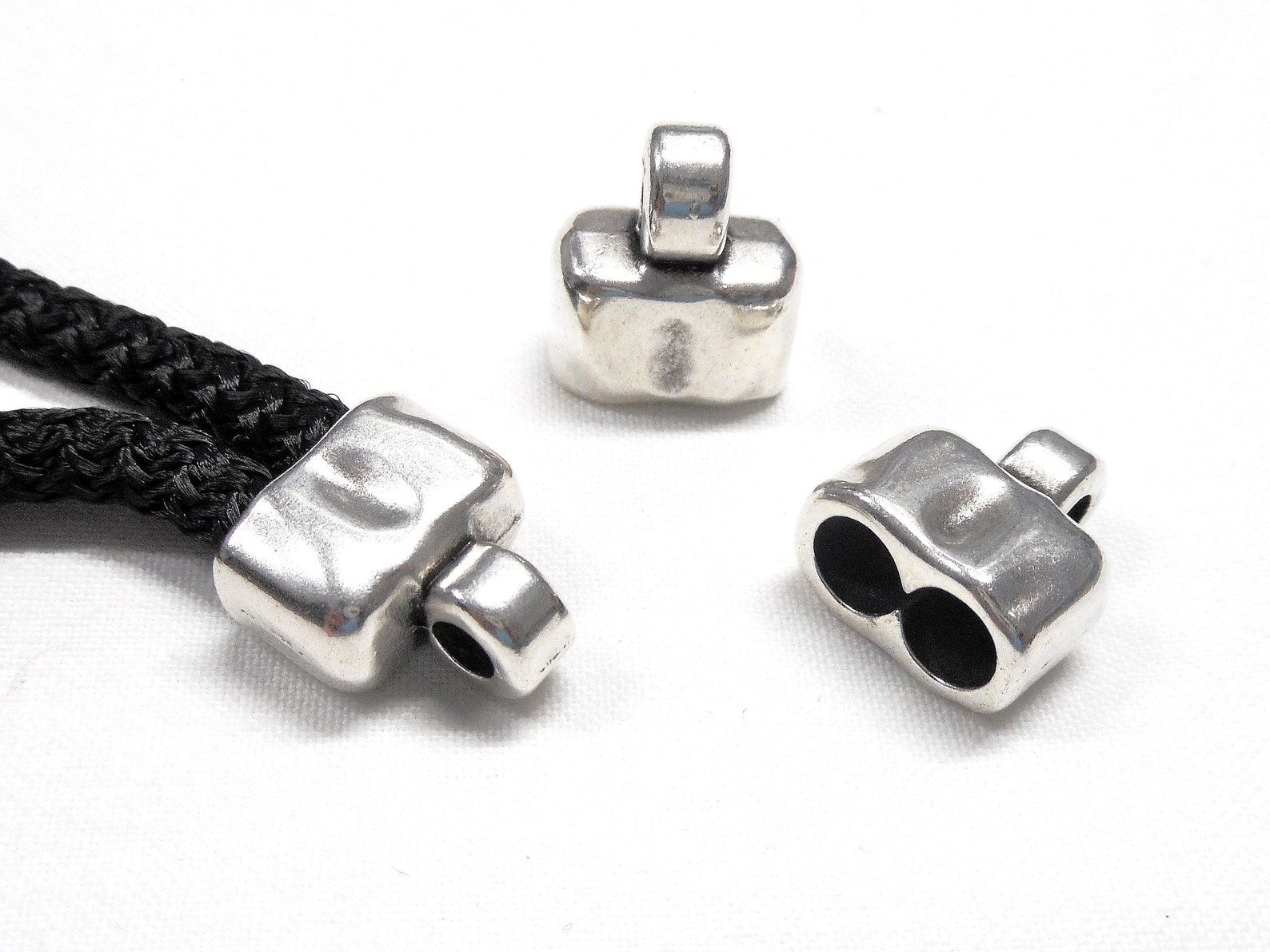 Silver Plated Double End Caps Double Terminator Double Cord - Etsy
