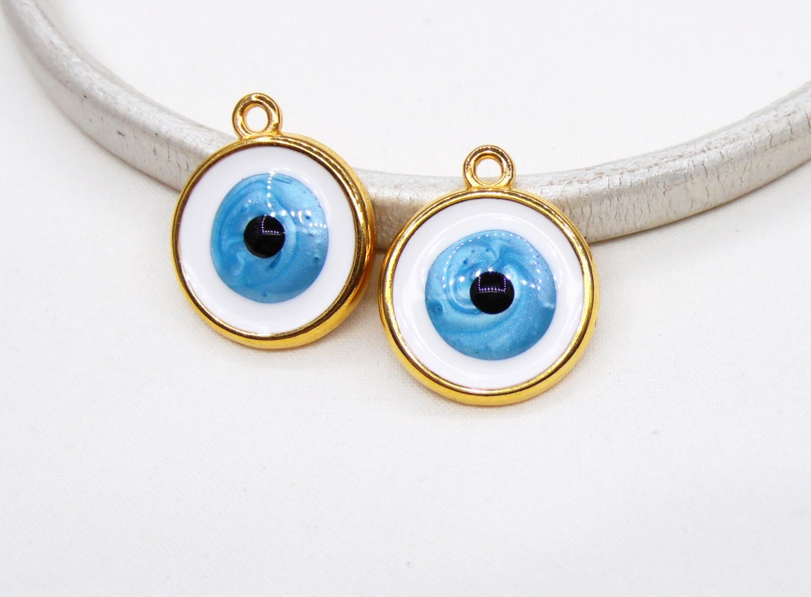 Gold Plated Enamel Evil Eye Charm Pendant Pearl Turquoise | Etsy