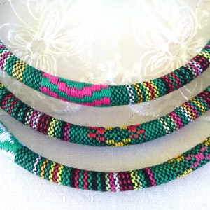 Green Multi Stitched Fabric Cotton Cord, Embroidered Textile Cord ...