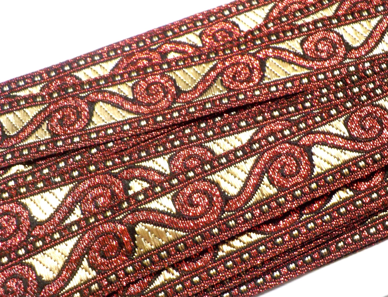 Red Gold Woven Embroidered Jacquard Trim Metallic Ribbon | Etsy