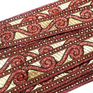 Red Gold Woven Embroidered Jacquard Trim Metallic Ribbon, Sparkle ...