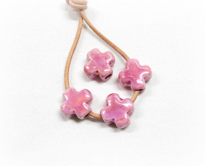 Pink Ceramic Cross Bead, Greek Enameled Ceramic Slider, Ceramic Cross ...
